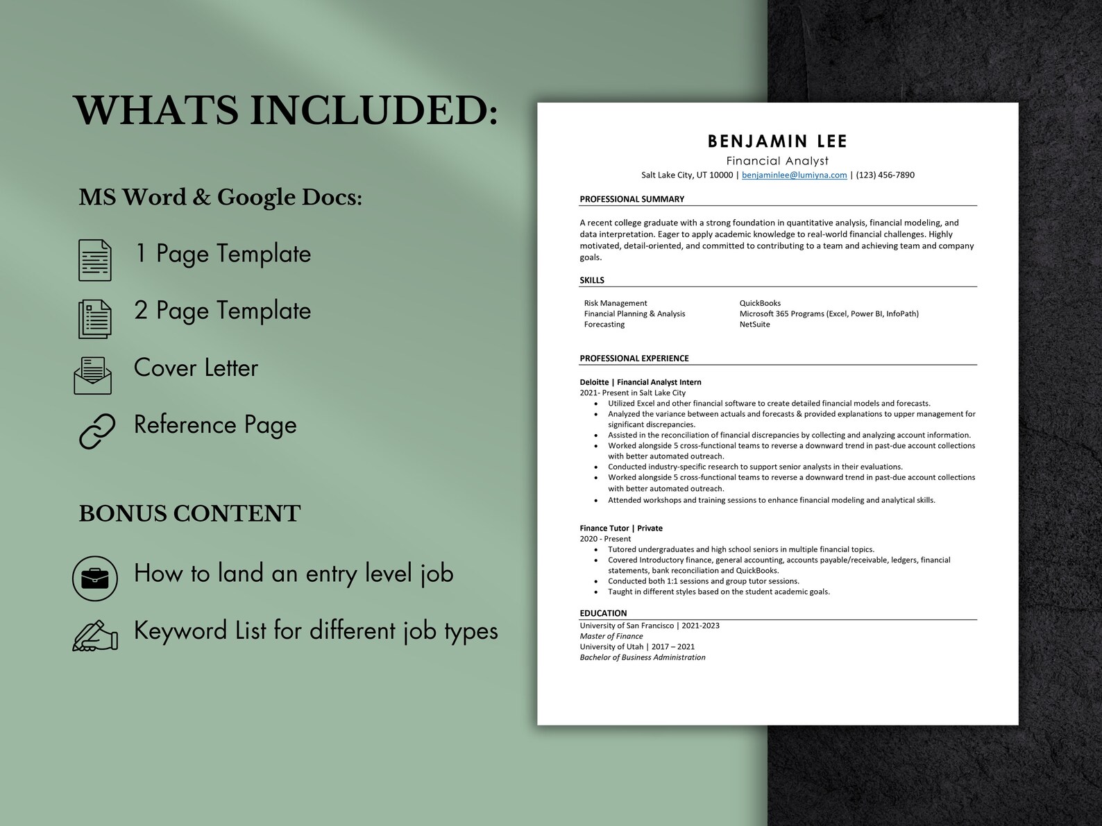 Entry Level Resume Template for Word & Google Docs ATS Friendly ...