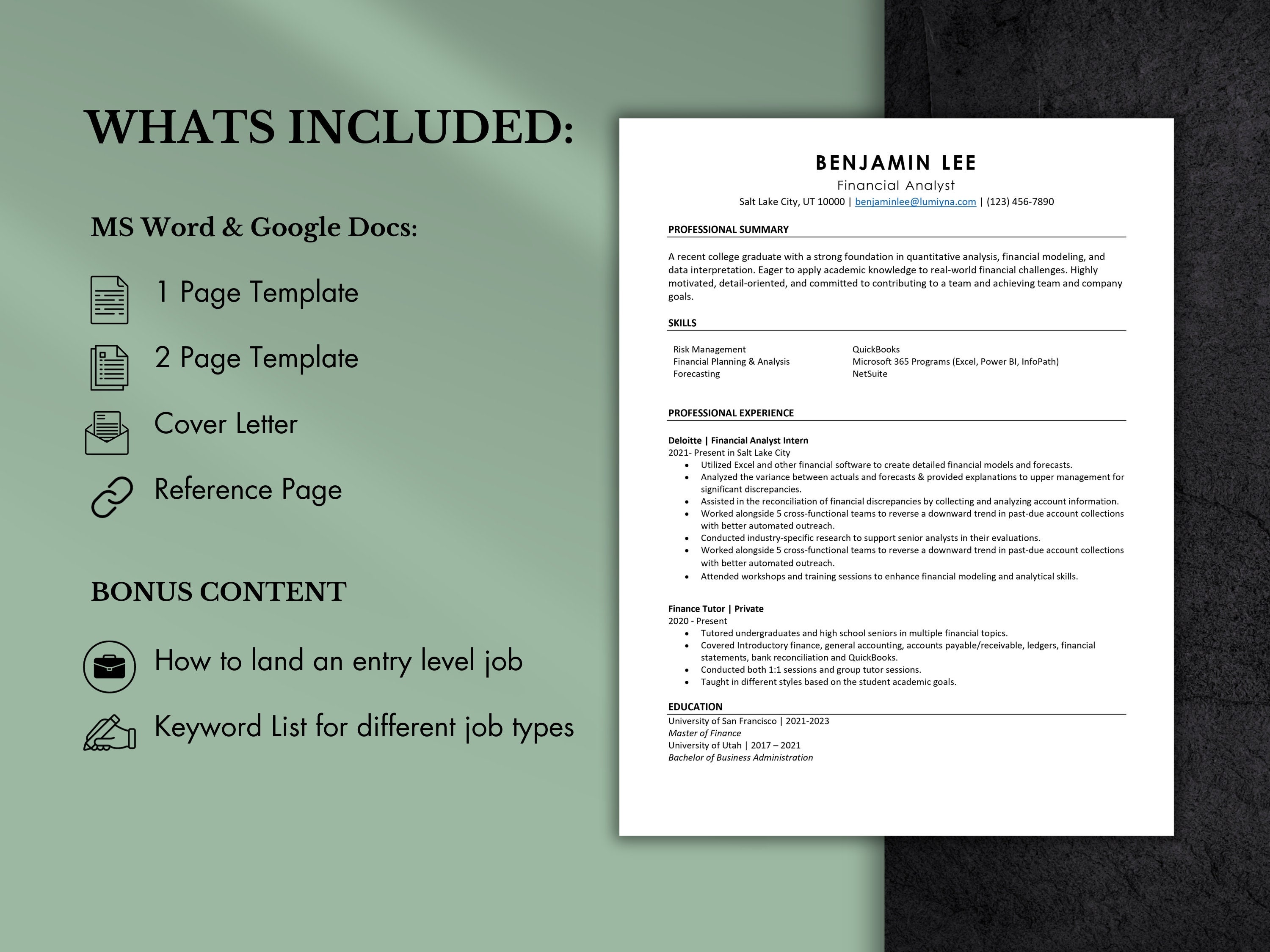 Entry Level Resume Template for Word & Google Docs ATS Friendly ...