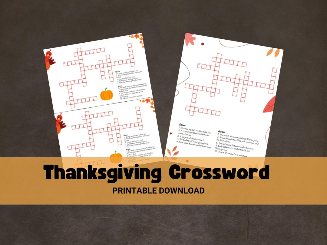Thanksgiving Crossword Puzzle | Printable Game | Simple and Easy for ...
