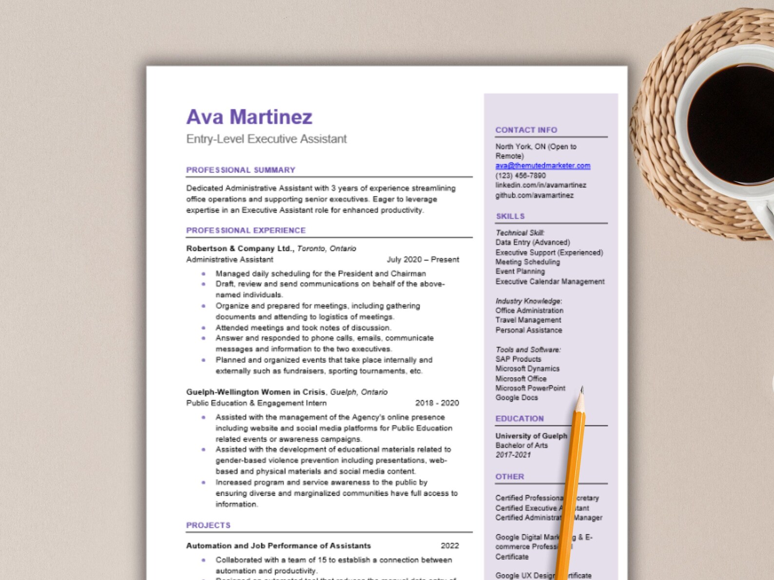 Executive Entry Level Resume Template for Word & Google Docs | ATS ...