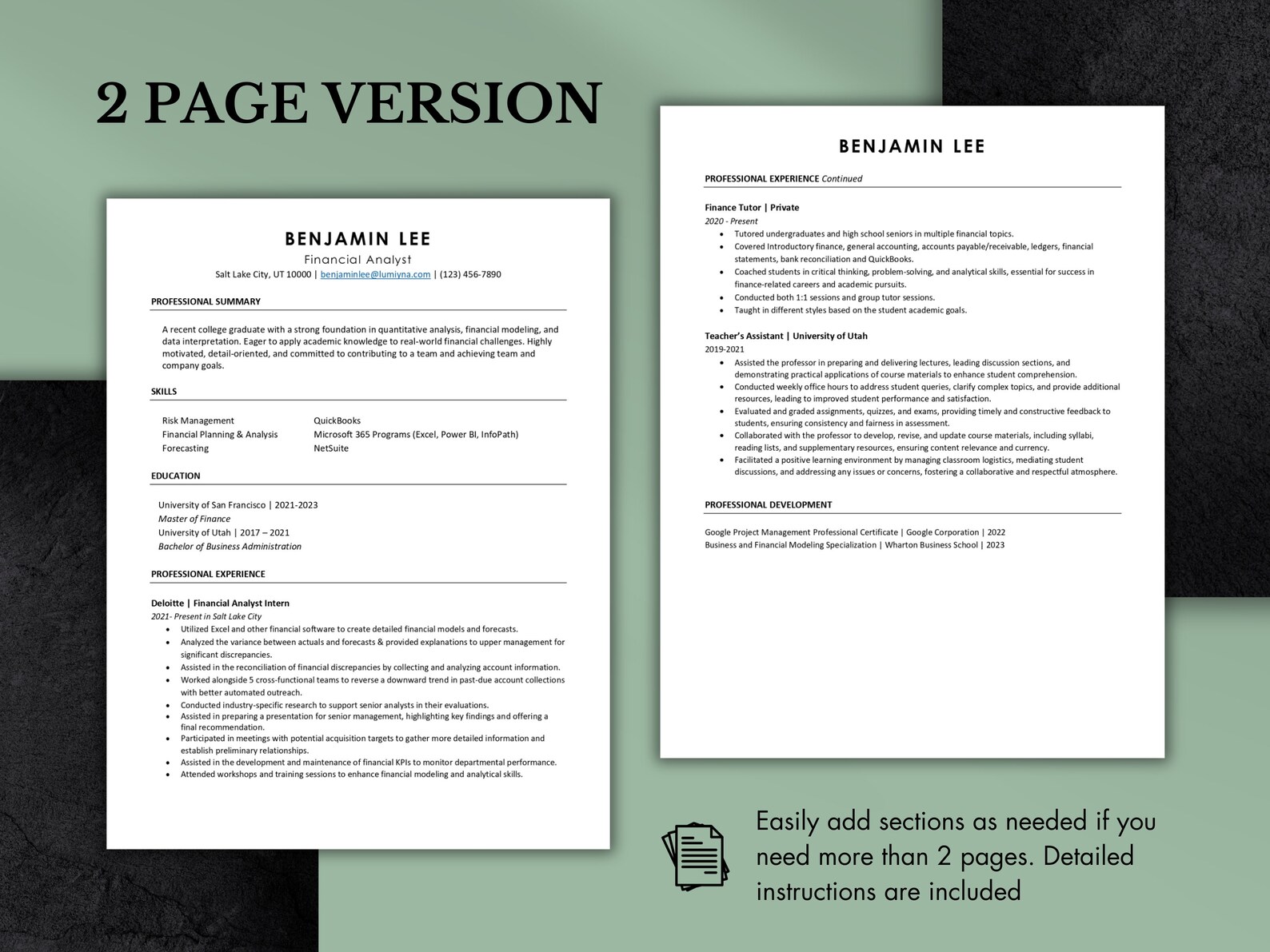 Entry Level Resume Template for Word & Google Docs With Free Cover ...