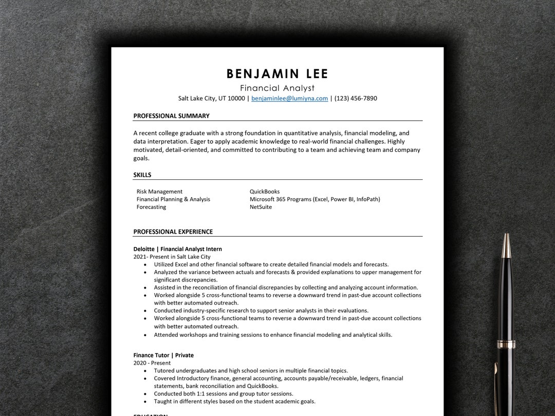 Entry Level Resume Template for Word & Google Docs ATS Friendly ...