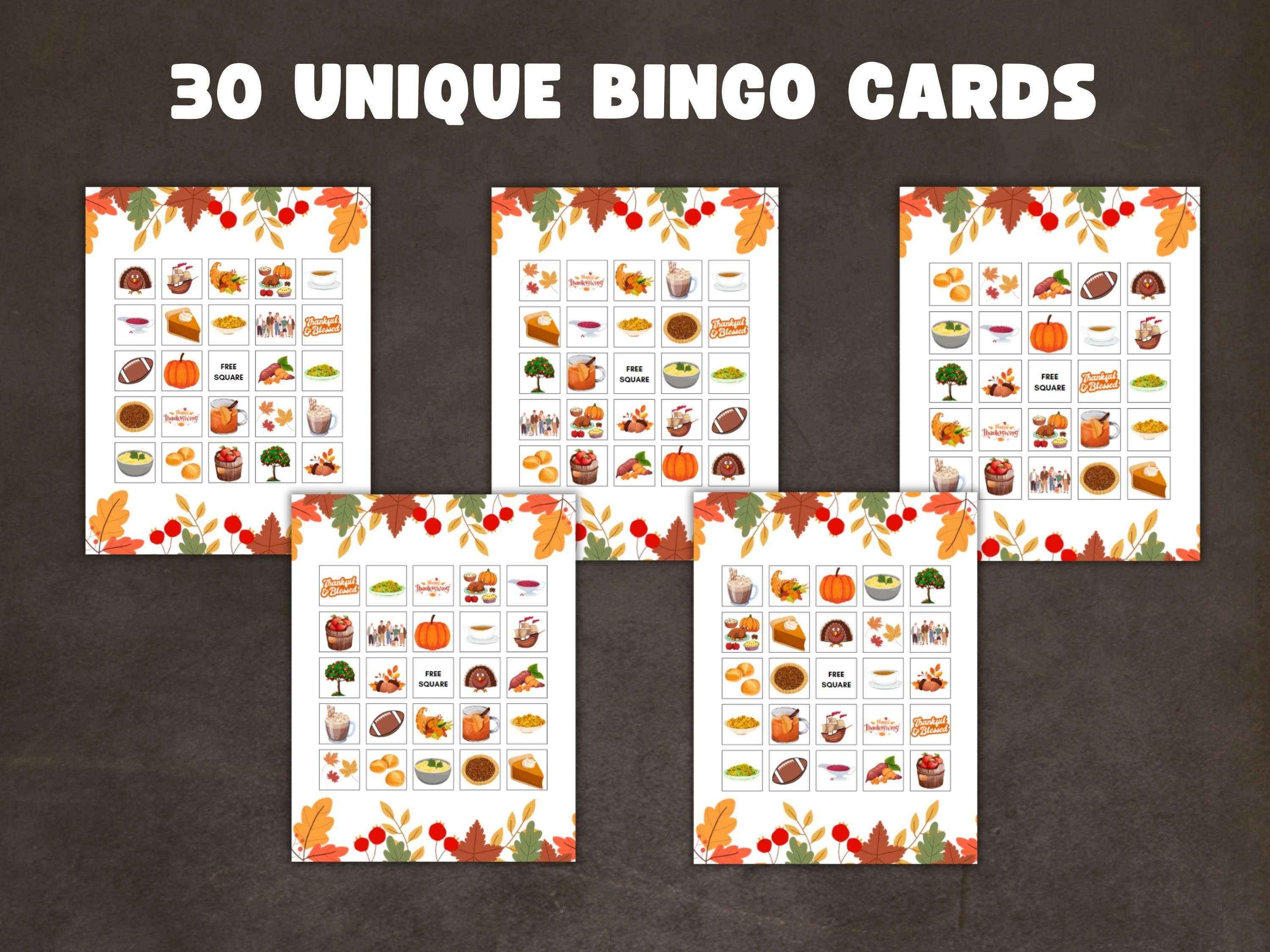 Printable Thanksgiving Bingo Activity With 30 Bingo Cards ...