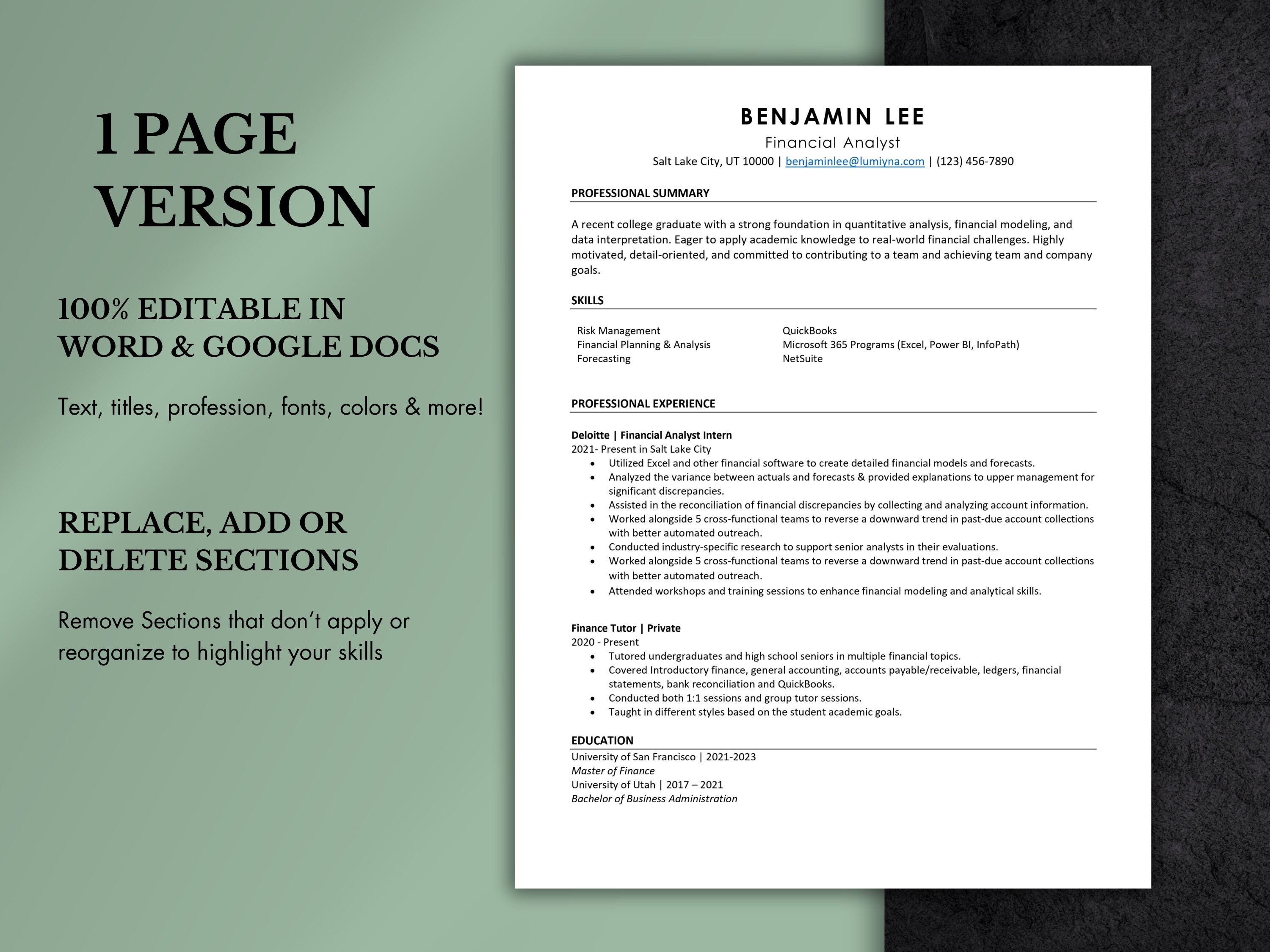 Entry Level Resume Template for Word & Google Docs ATS Friendly ...