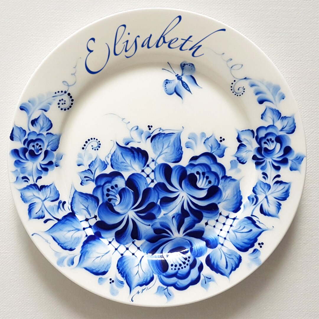Personalised Hand Painted Name Plates Blue and White Bone China Quote ...