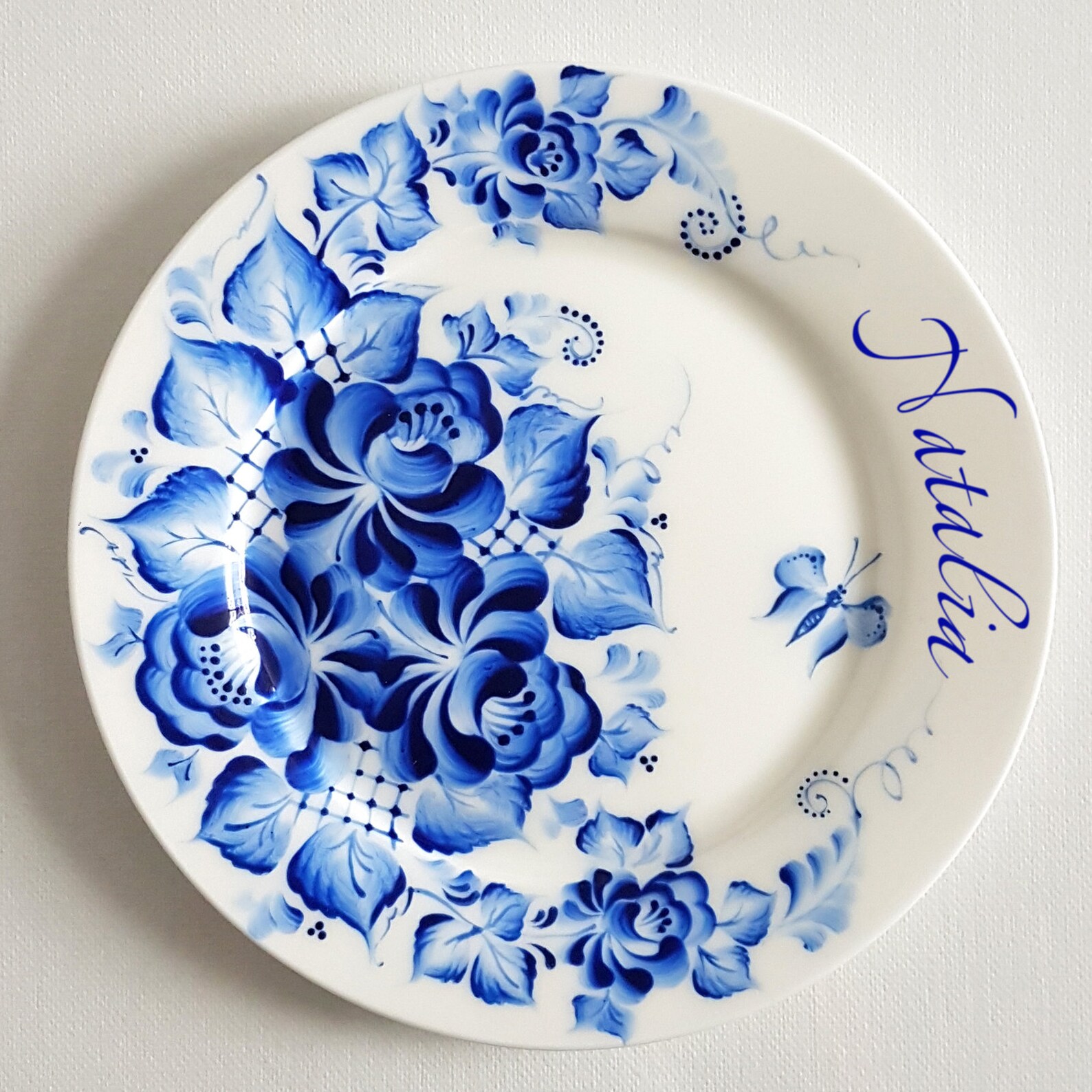 Personalised Hand Painted Name Plates Blue and White Bone China Quote ...