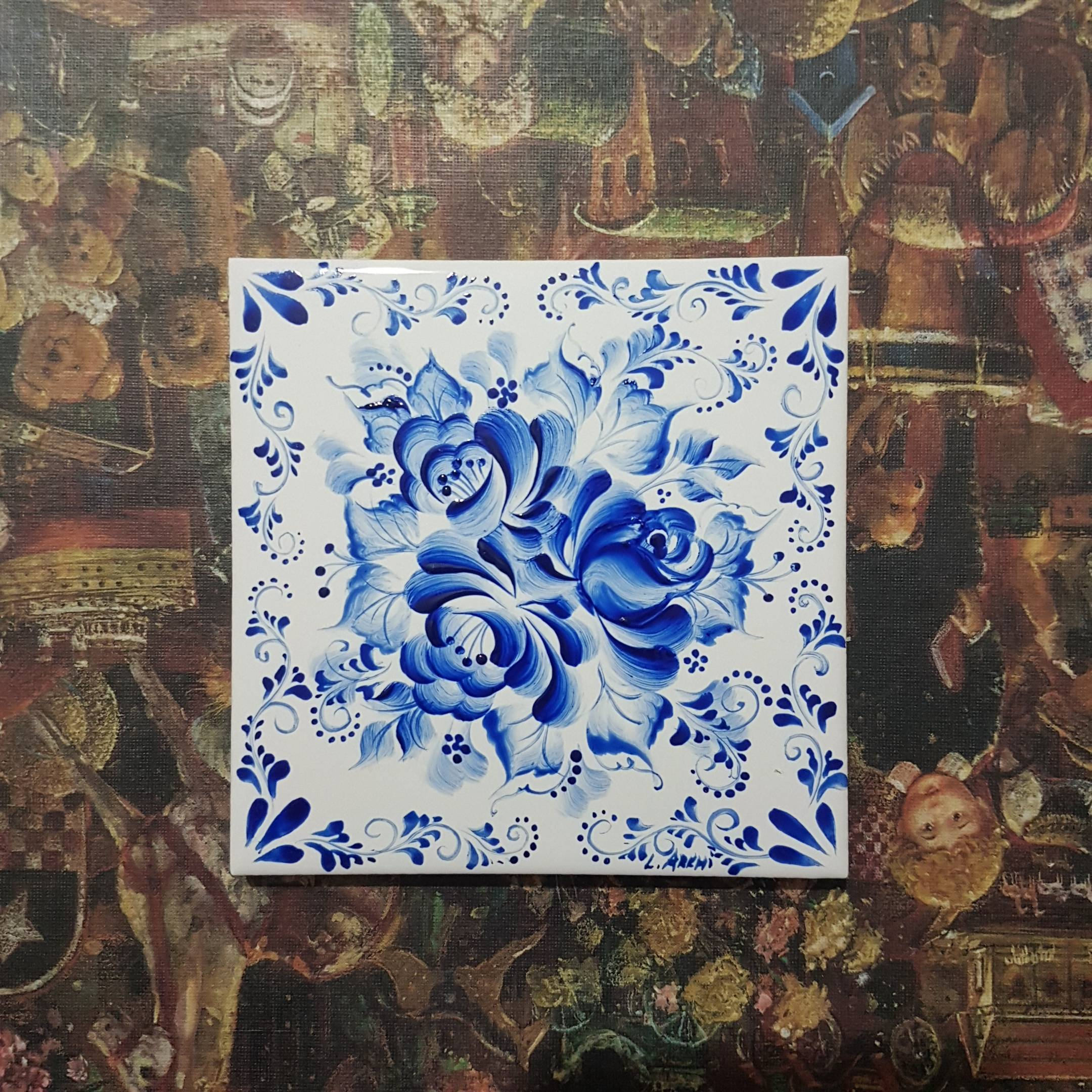 Ceramic Coaster Tile Hand Painted Blue and White 10 X 10 Cm Table Decor ...