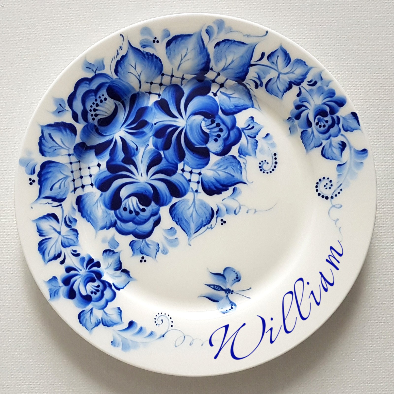 Personalised Hand Painted Name Plates Blue and White Bone | Etsy