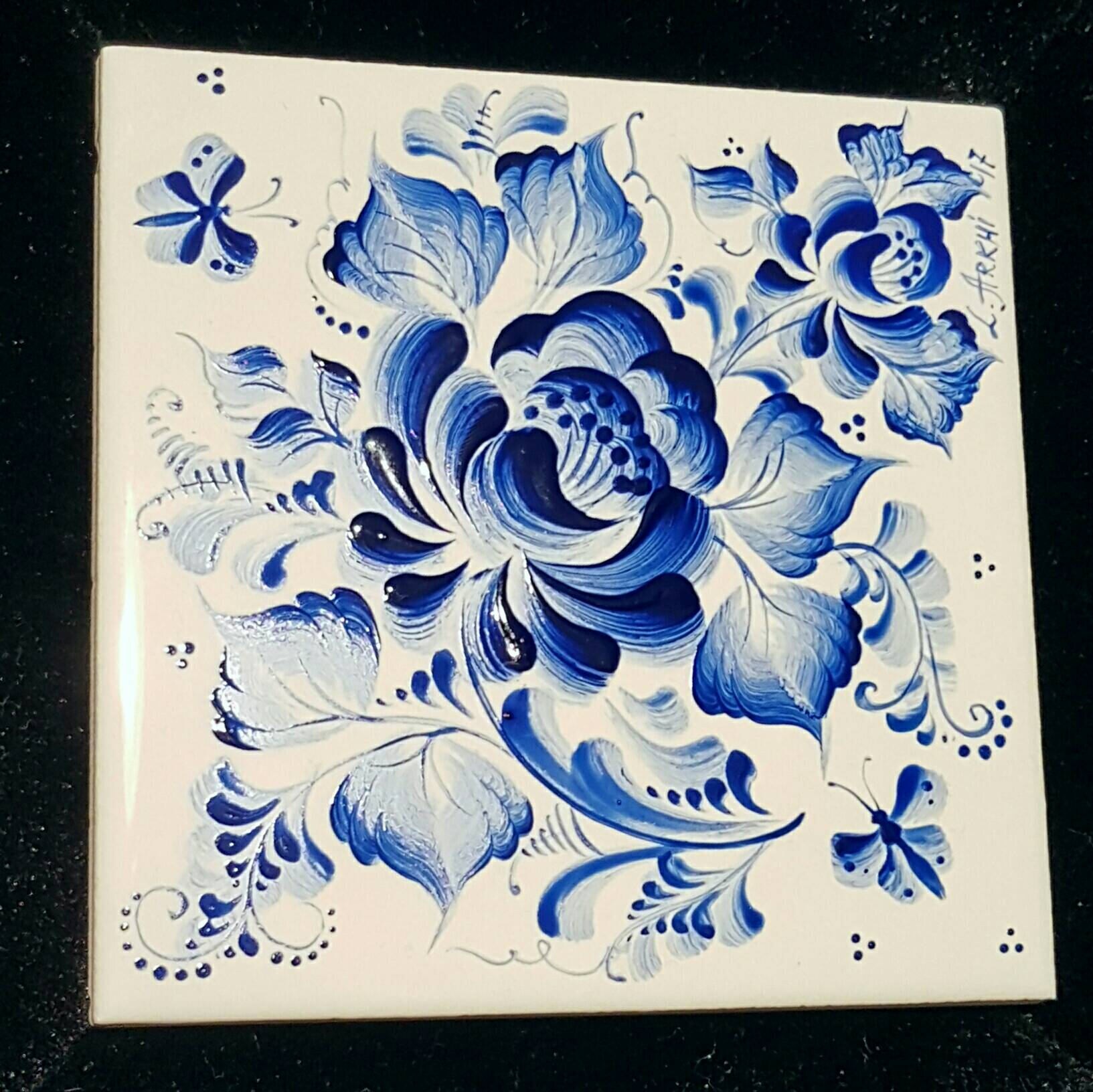 Ceramic Coaster Tile Hand Painted Blue and White 10 X 10 Cm Table Decor ...