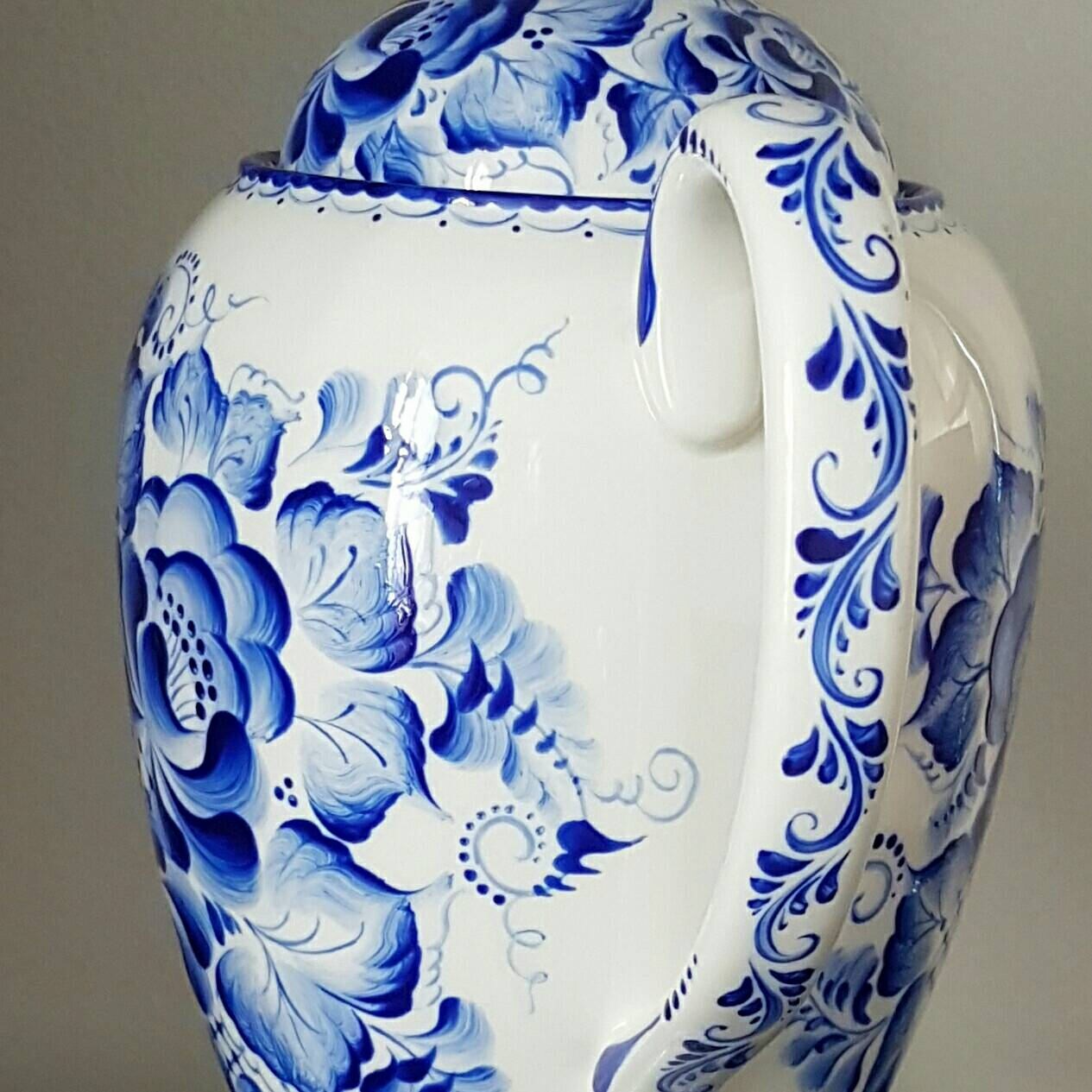 Large Hand Painted Coffee Pot Blue and White Bone China Floral - Etsy