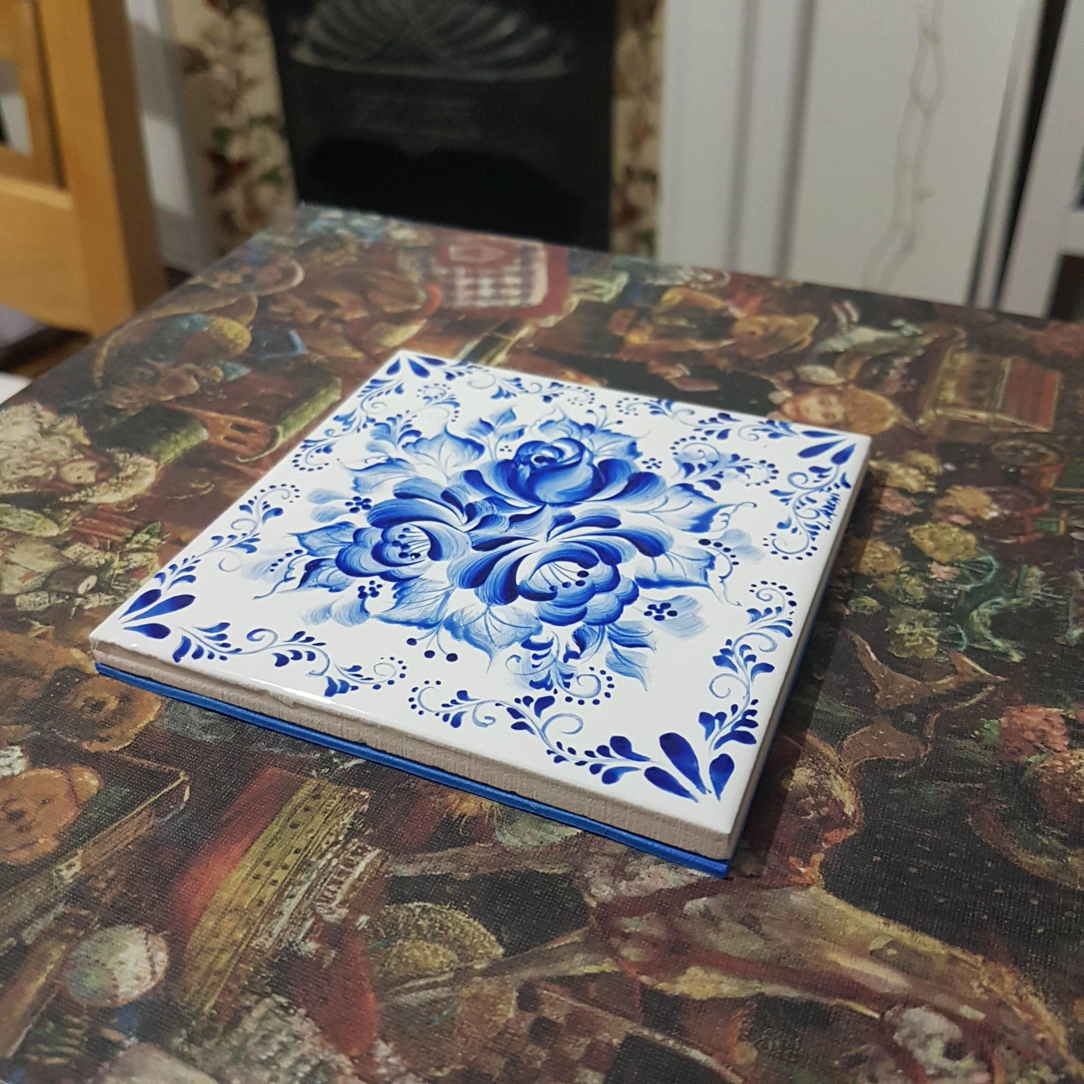 Ceramic Coaster Tile Hand Painted Blue and White 10 X 10 Cm Table Decor ...