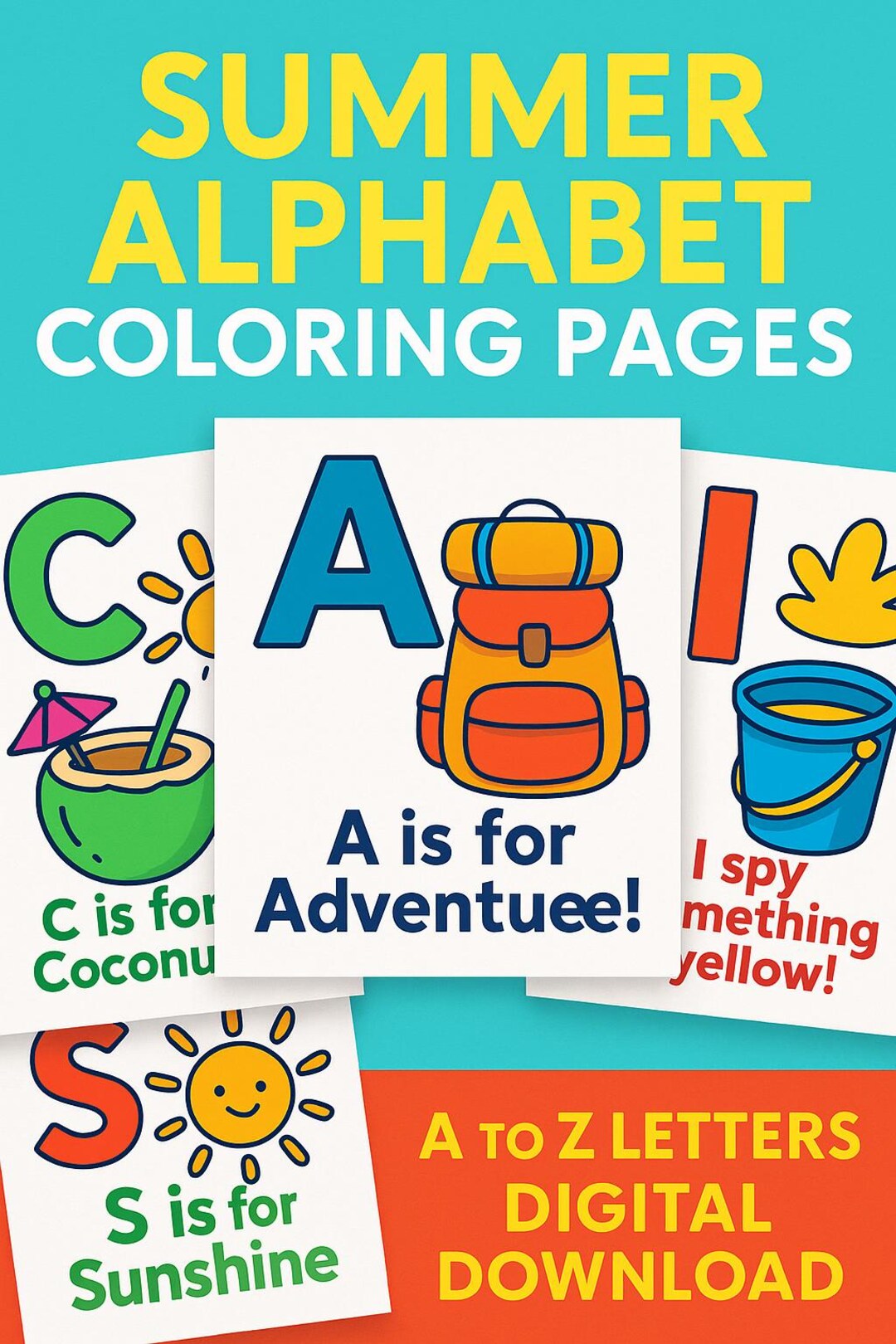 Summer Alphabet Coloring Pages A-Z | Preschool & Kindergarten Learning ...
