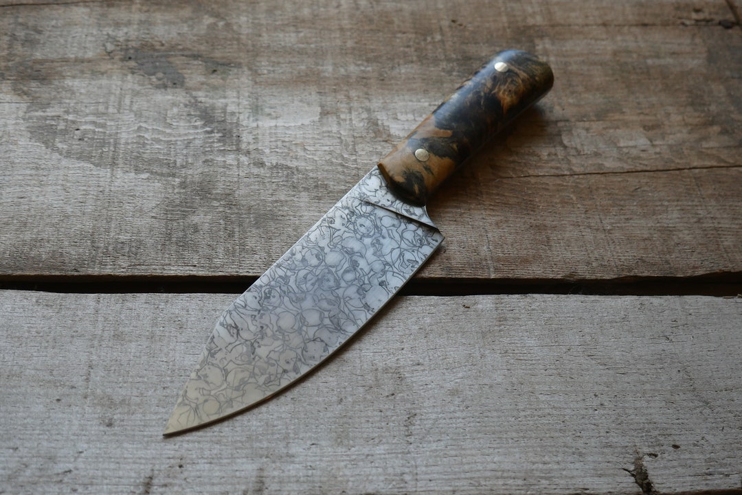 Hand Forged Chief Knife With Mustard Patina and Buckeye Burl - Etsy