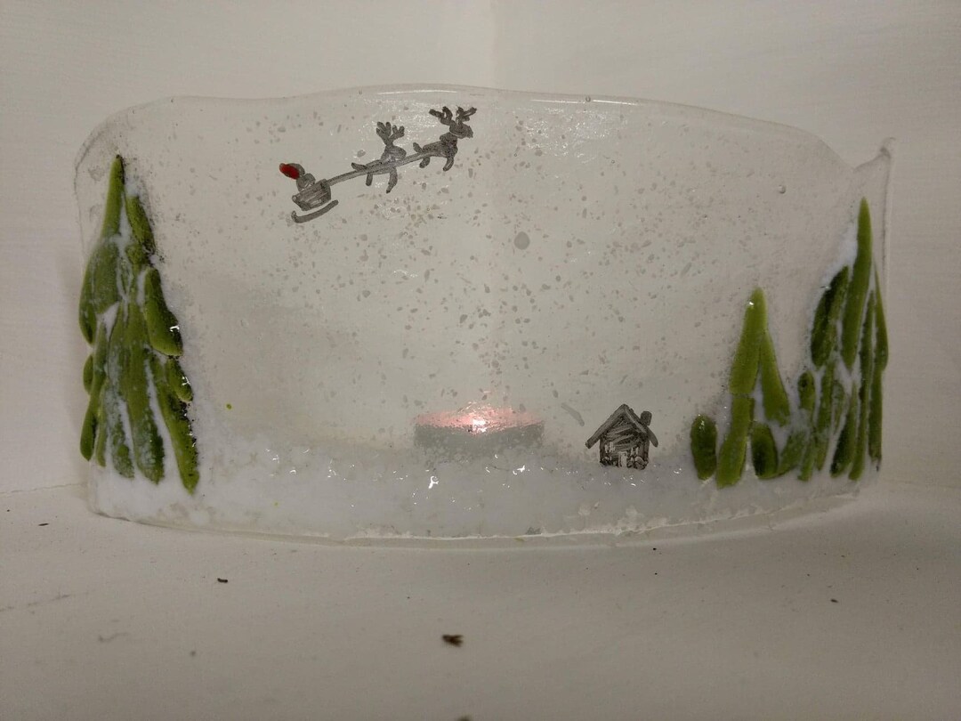 Handmade Fused Glass Art - Flying Father Christmas Free Standing Curve ...