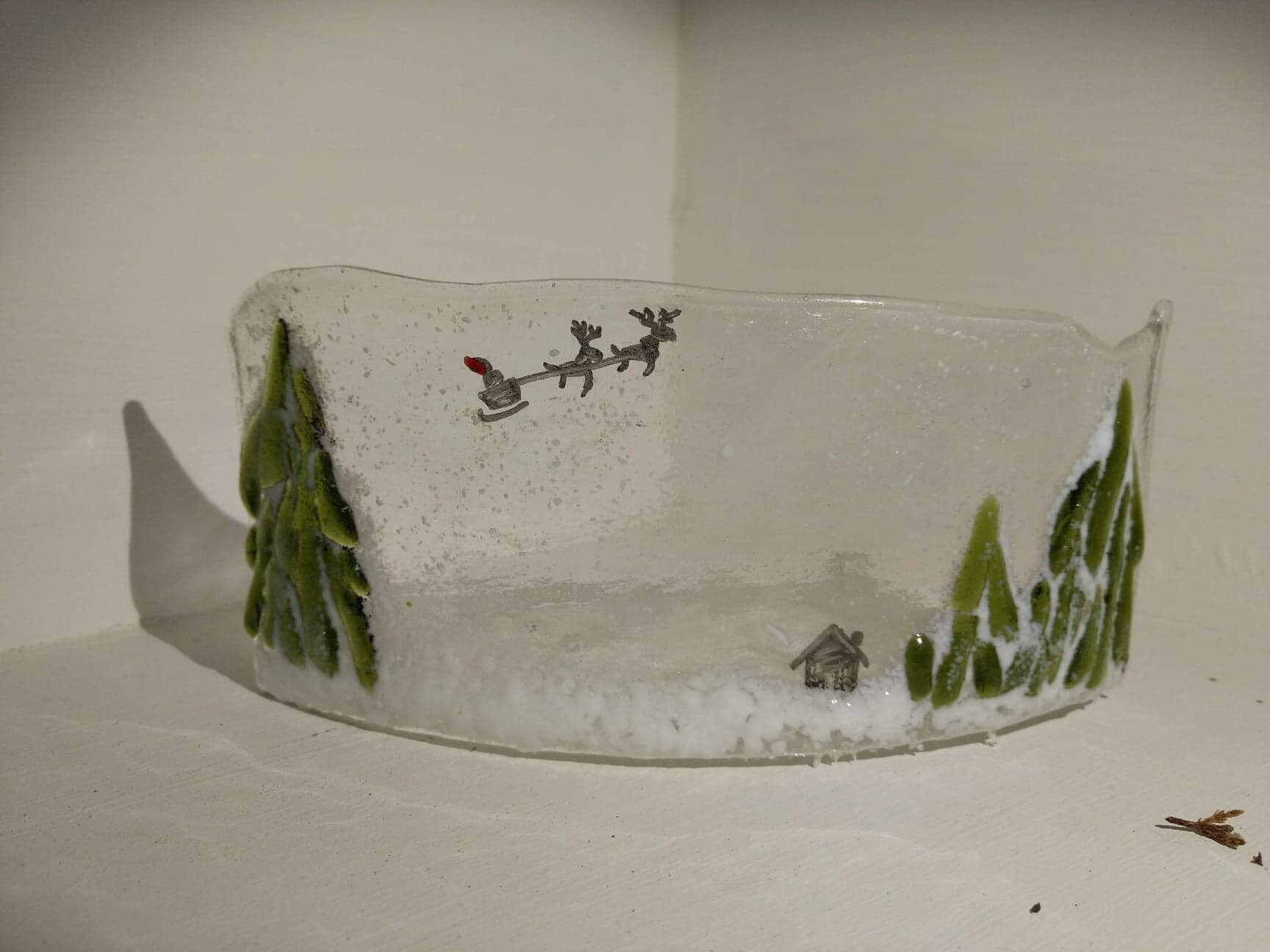 Handmade Fused Glass Art - Flying Father Christmas Free Standing Curve ...