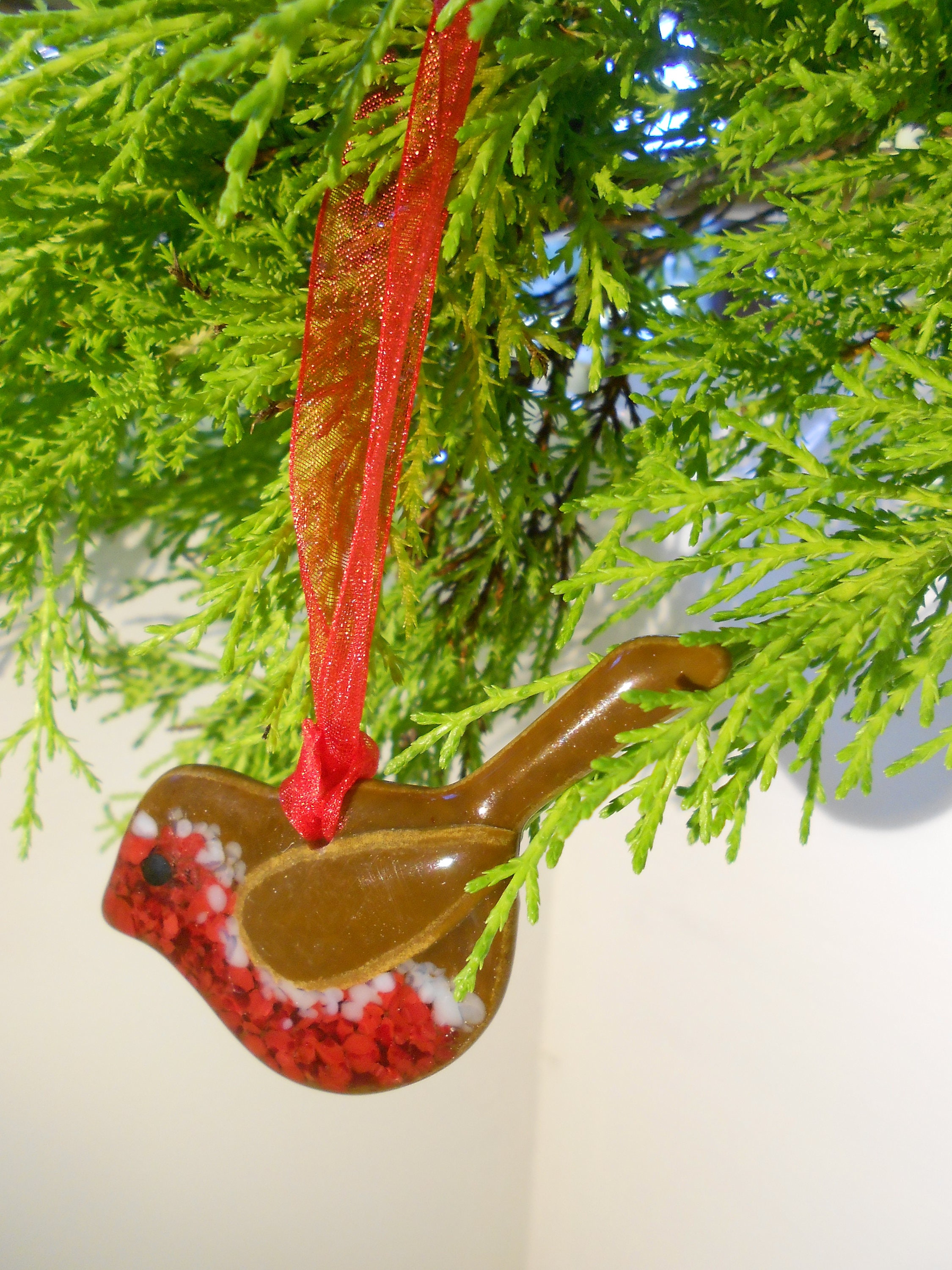 Handmade Fused Glass Art - Hanging Robin - Christmas Decoration - Etsy UK
