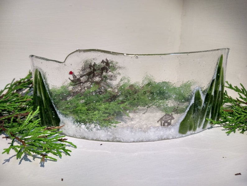 Handmade Fused Glass Art - Flying Father Christmas Free Standing Curve ...
