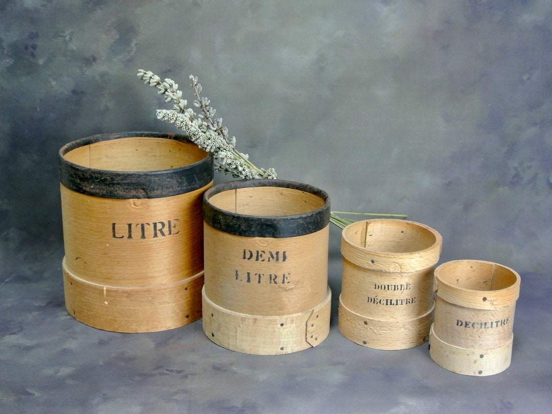 Antique French Grain Measuring Wood Canisters Set - Etsy