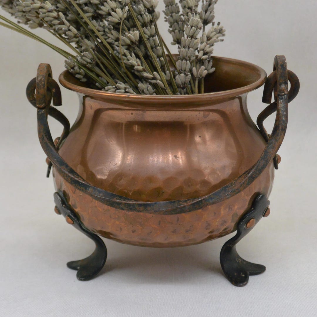 Vintage Very Small Hammered Copper and Forged Metal Cauldron, Witches ...