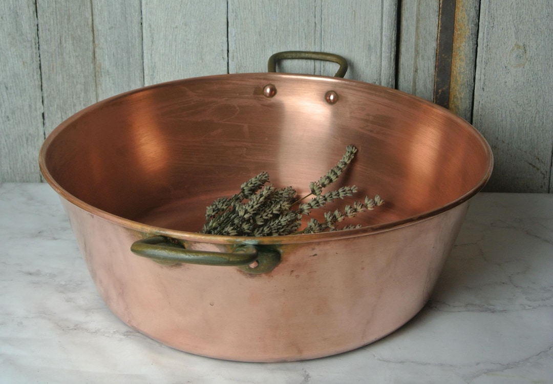 Vintage French Copper Jam Pan Rounded Rim Brass Handles - Etsy