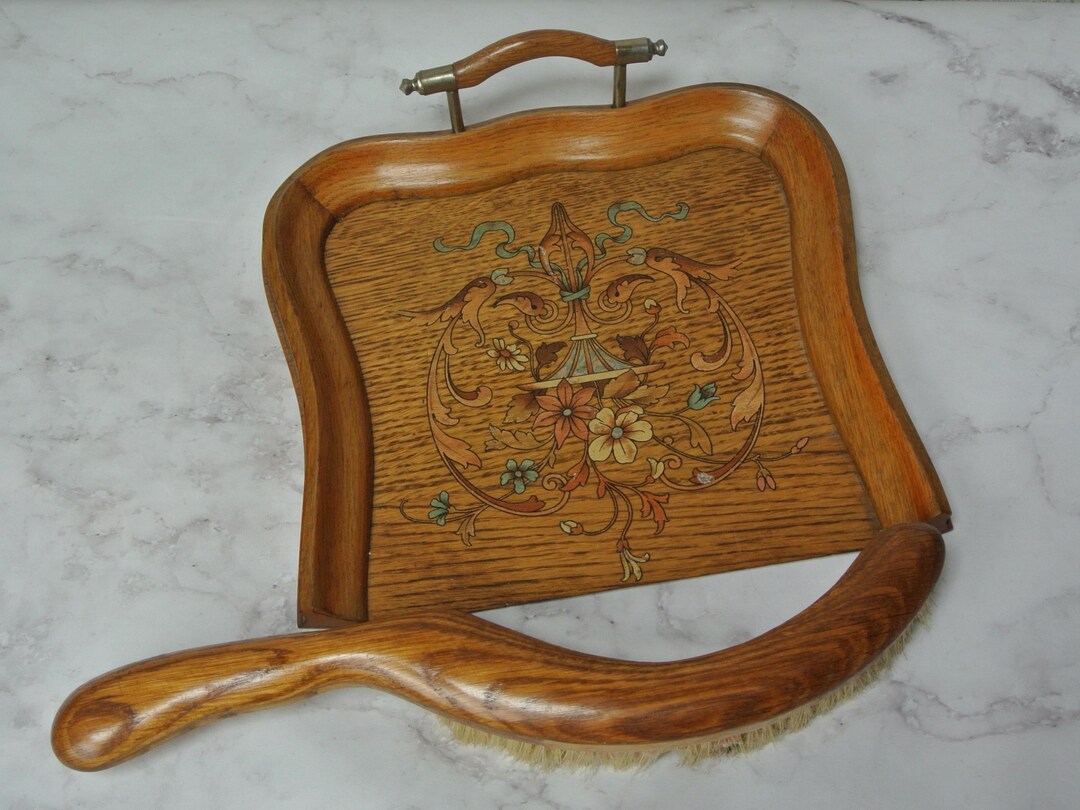 Vintage Wood Crumb Tray Brush Set, Ornate Silent Butler - Etsy