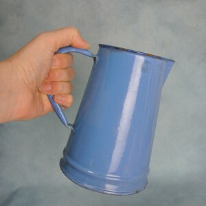 Vintage French Blue Enamelware Pitcher - Etsy
