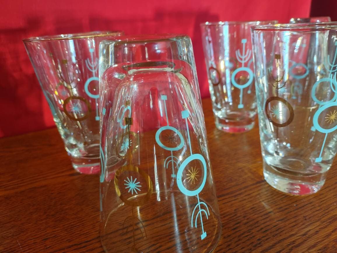 Vintage Libbey Drinking Glasses, Full Set of 8 !!! Aqua Blue, Amotic Stars? - Etsy