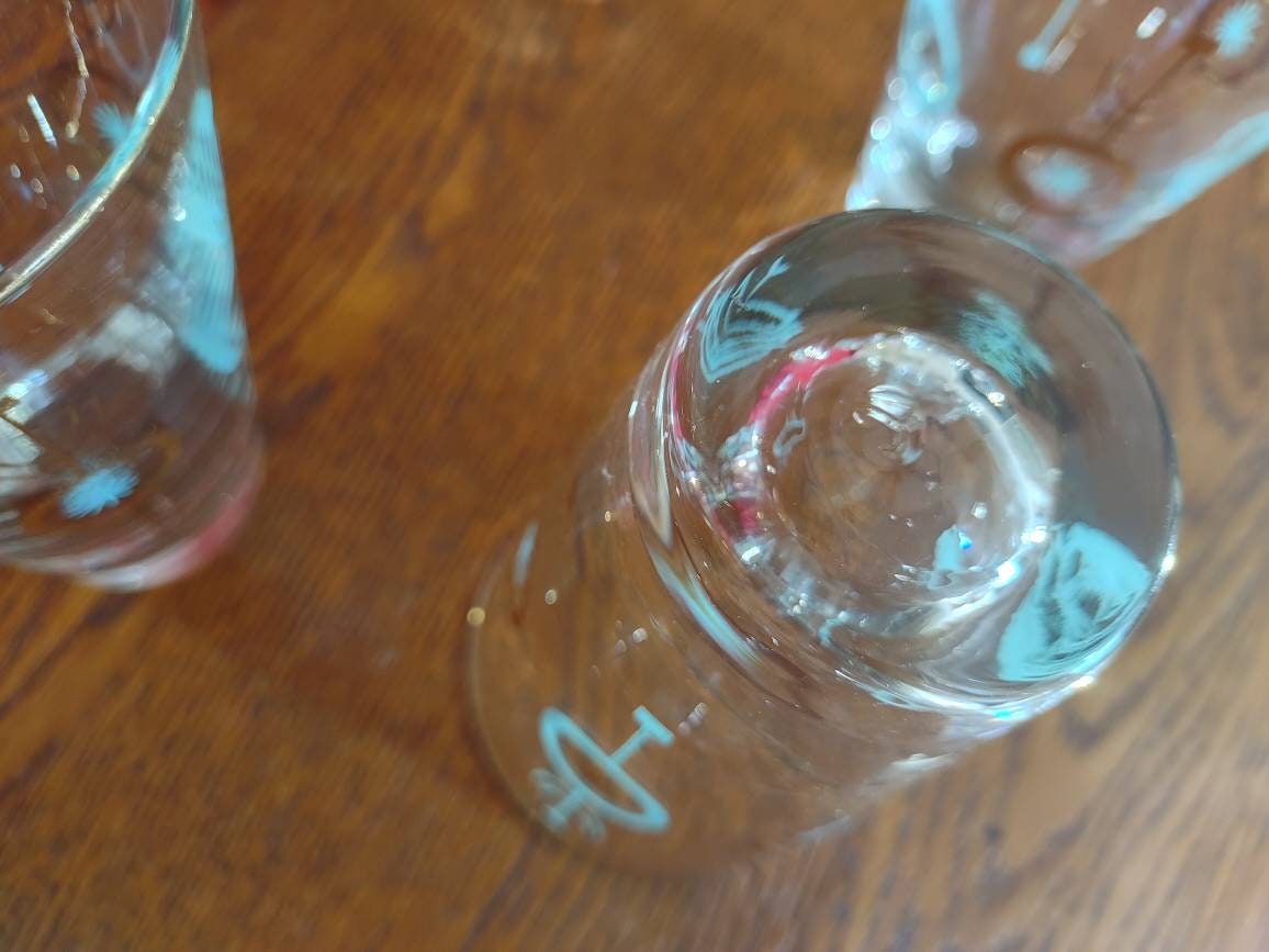 Vintage Libbey Drinking Glasses Full Set Of 8 Aqua Blue Amotic 2356