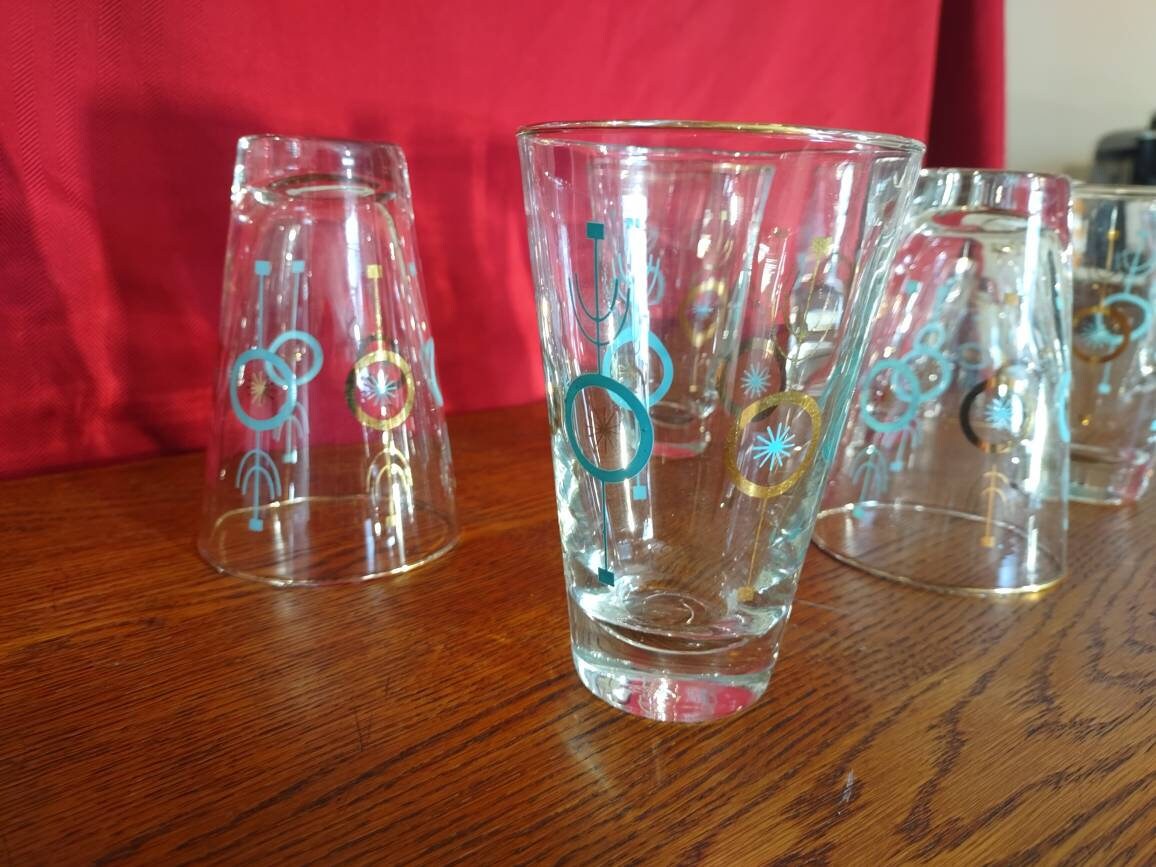 Vintage Libbey Drinking Glasses Full Set Of 8 Aqua Blue Amotic Stars Etsy
