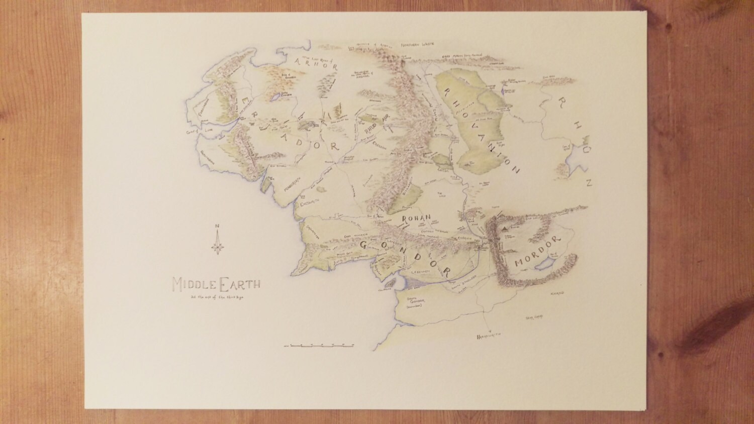 Hand drawn map of middle earth