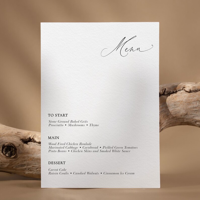 Printable Menu Template | Modern Calligraphy Menu Design for Weddings ...