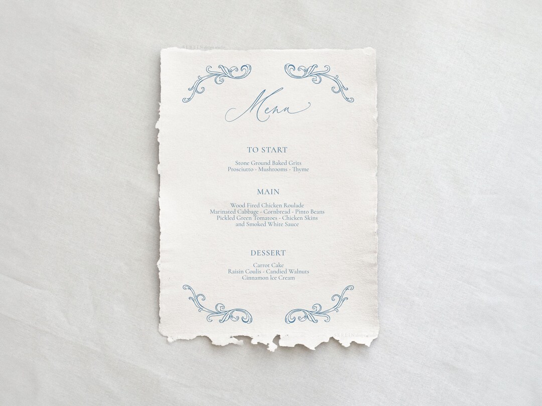 Printable Menu Hand-drawn Calligraphy Menu Design for Weddings, Dinners ...