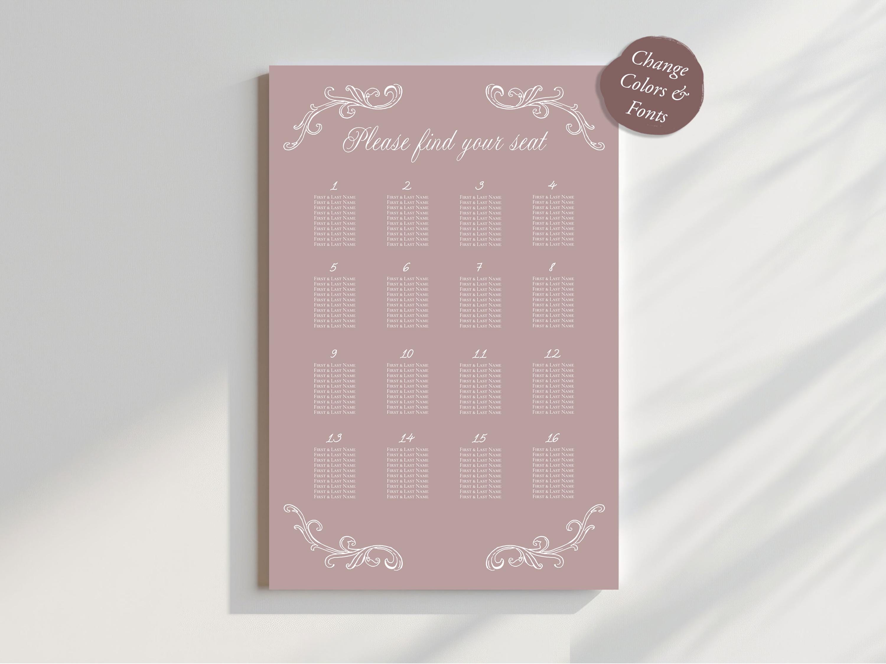 Printable Seating Chart | Hand-drawn Seating Plan Design for Weddings ...