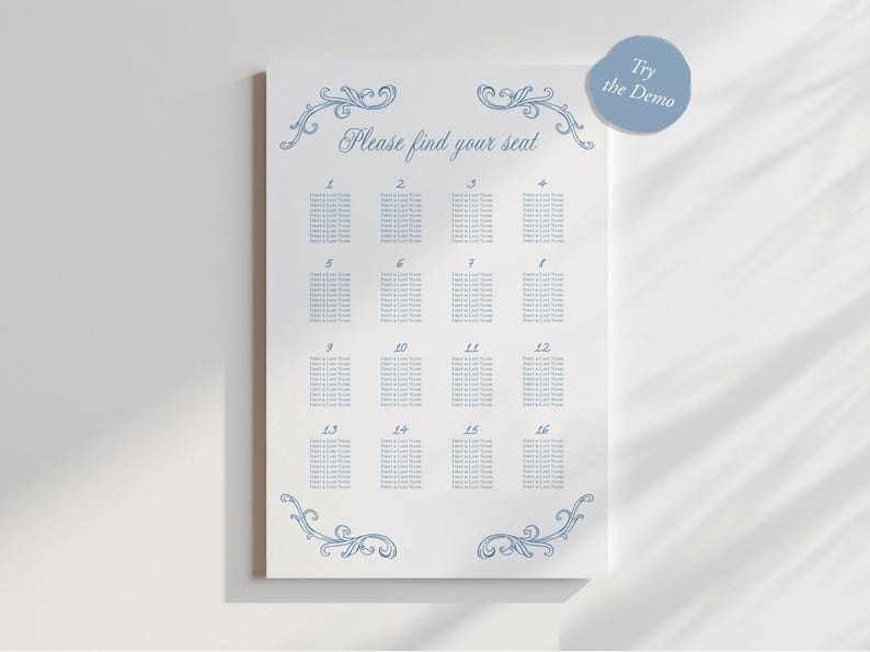 Printable Seating Chart | Hand-drawn Seating Plan Design for Weddings ...