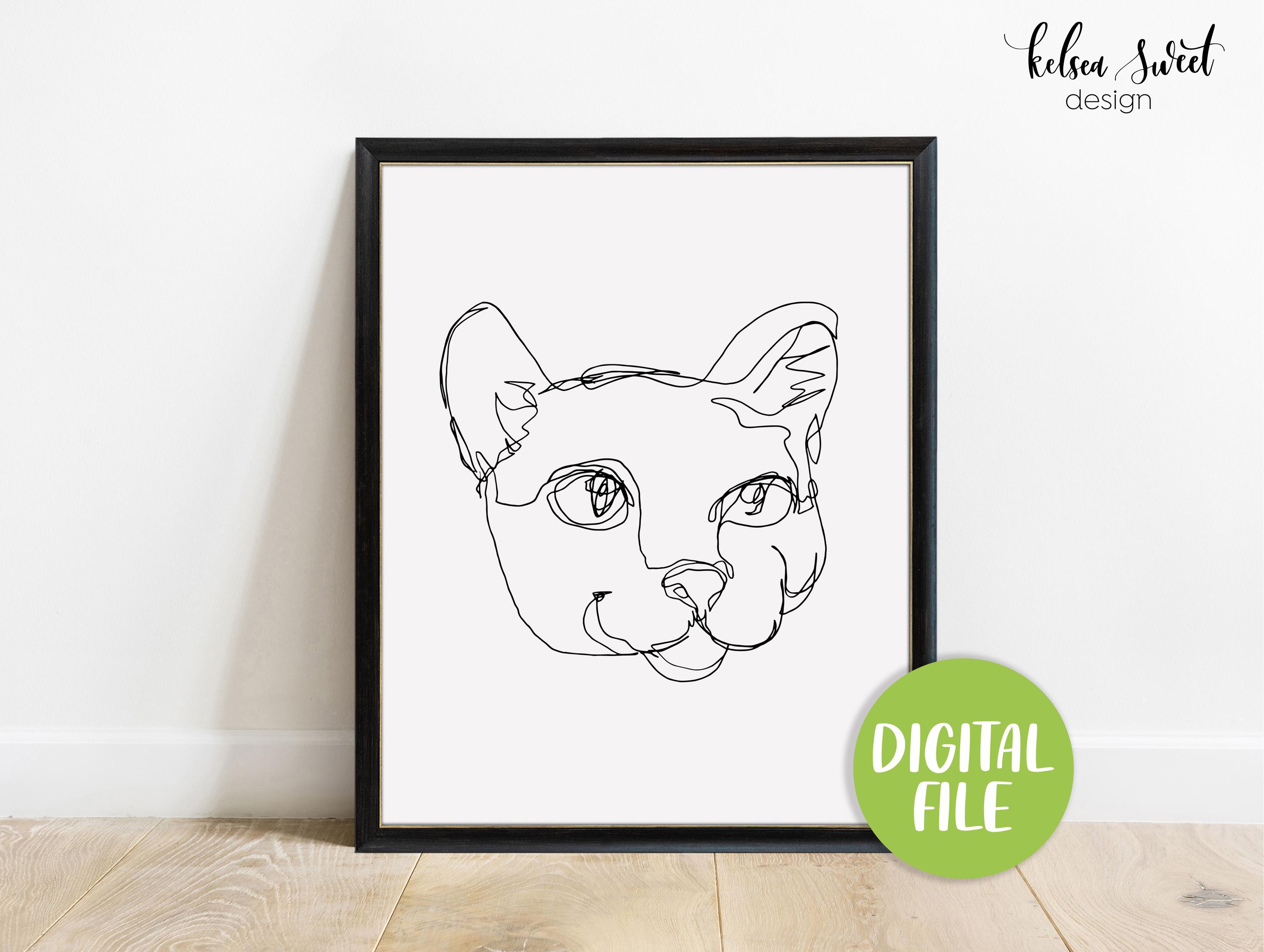 Cat Line Drawing, DIGITAL Printable Art, Black Cat, Funny Cat Wall Art ...