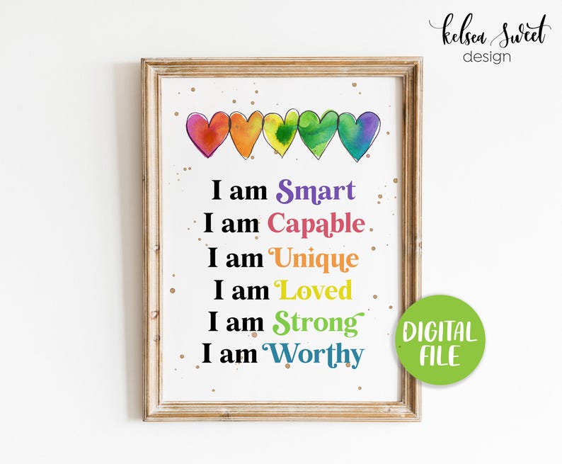 Affirmations for Kids, Classroom Poster, Rainbow Watercolor Painting ...
