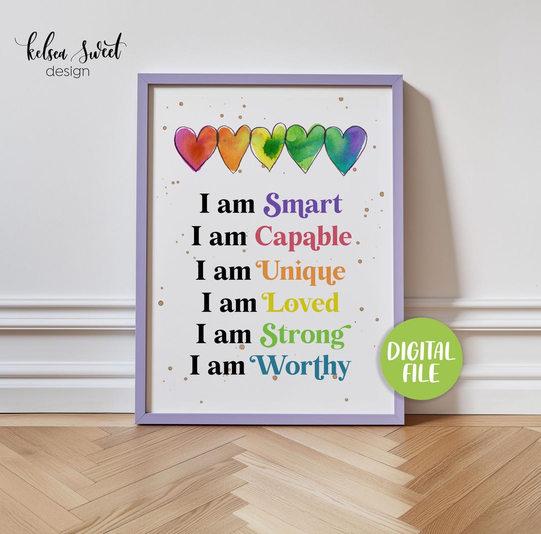 Affirmations for Kids, Classroom Poster, Rainbow Watercolor Painting ...