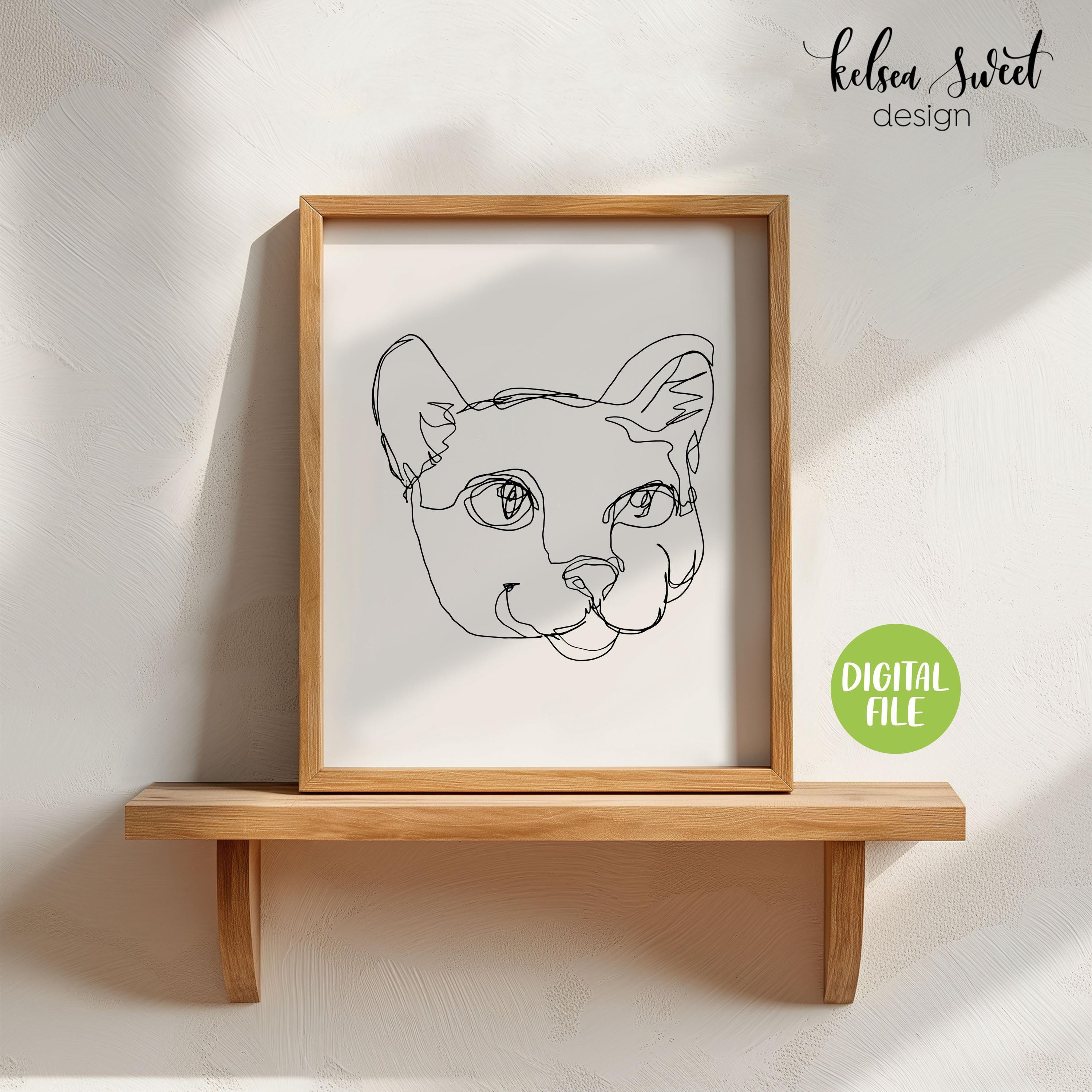 Cat Line Drawing, DIGITAL Printable Art, Black Cat, Funny Cat Wall Art ...