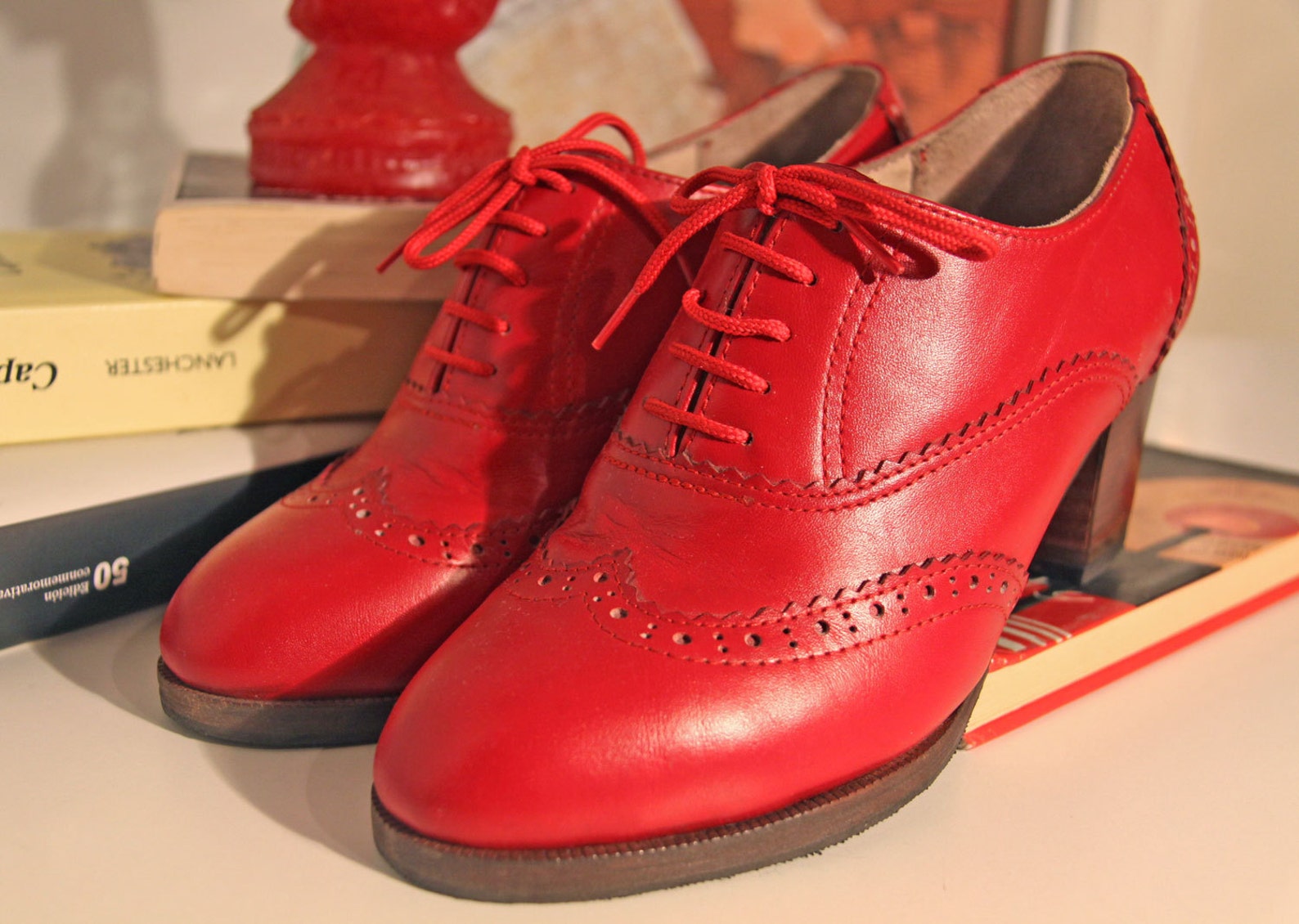 Botas Oxford rojas botas de mujer zapatos - Etsy España