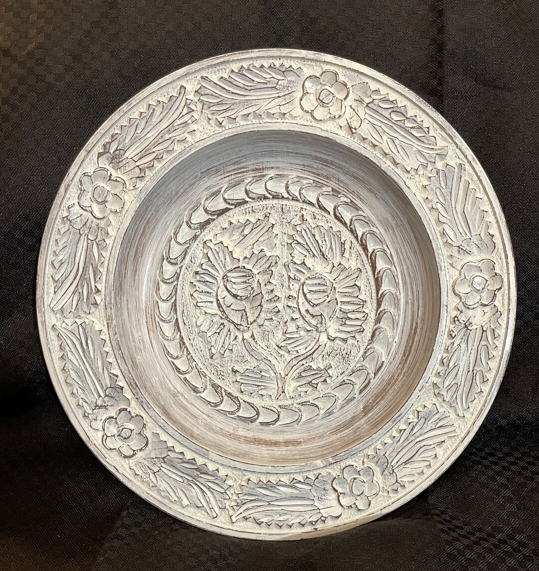 Large White Solid Wood Vintage Hand-carved Slavic Croatian Wall Plate ...