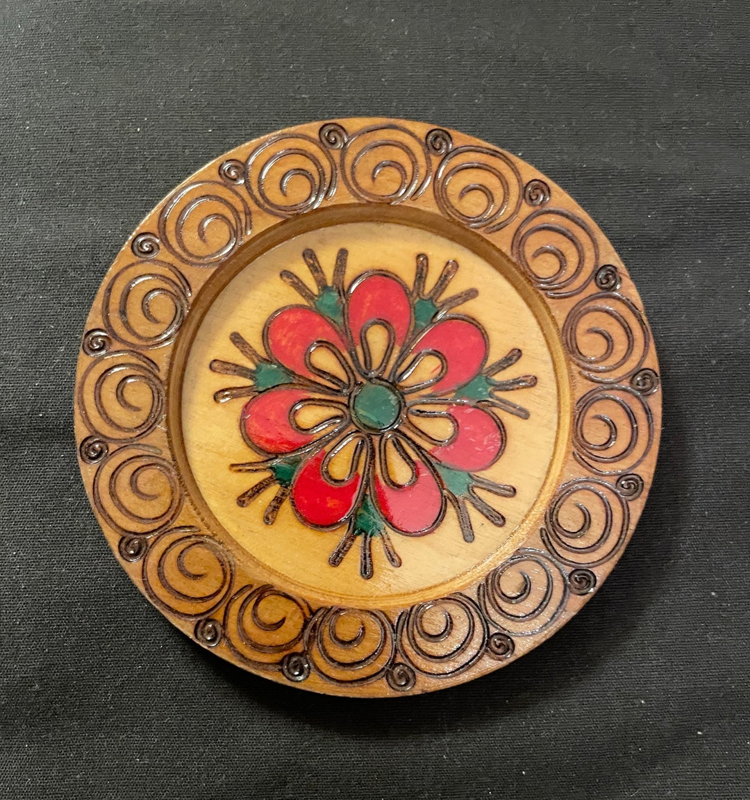 Small Antique Slavic Pyrography Design Wood Plate Wall Art - Etsy