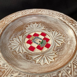 Small Vintage Croatian Wood Carved Plate Wall Art Zagreb Medallion Rare ...