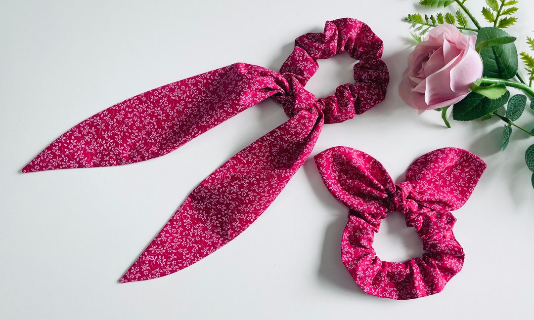 Scrunchie, Bunny Eared, Scarf Tail, Women’s, Red, Ditsy Print, Hair ...