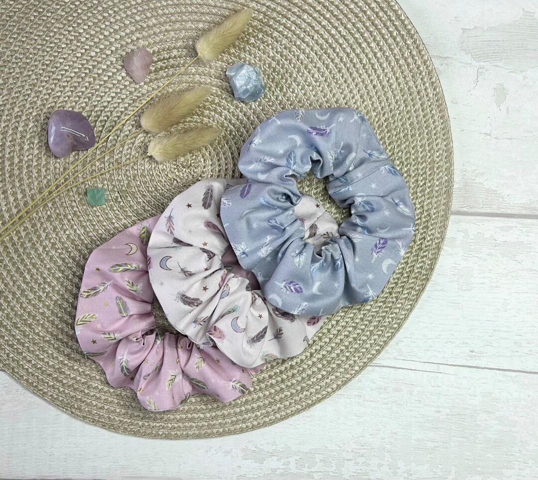 Feathers Scrunchie, Wide Scrunchie, Womens, Hair Accessory, Ponytail ...