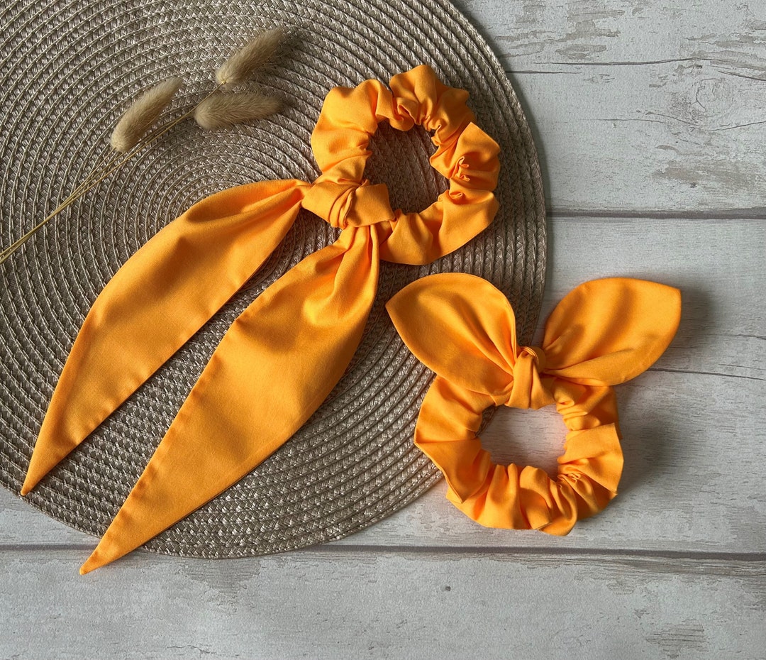 Scarf Tail Scrunchie, Bunny Eared Scrunchie, Orange, Womens, Hair ...