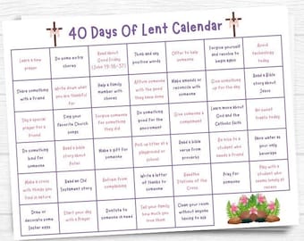 Lent Activity Calendar for Adults, 40 Days Lenten Calendar, Ash ...