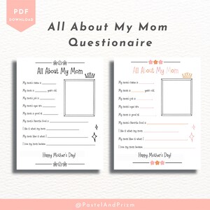 All About My Mom, Mothers Day Printable, Mothers Day Gift, All About ...