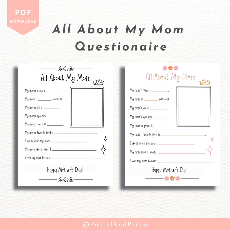 All About My Mom Mothers Day Printable Mothers Day Gift All - Etsy