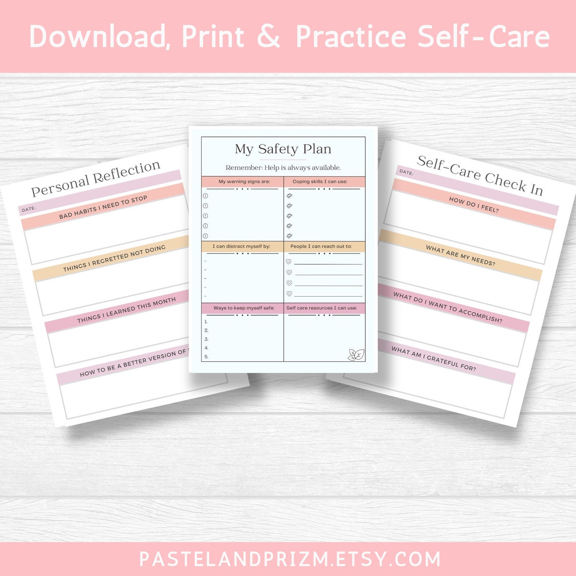 Mental Health Worksheets, Safety Plan for Mental Health, Personal ...