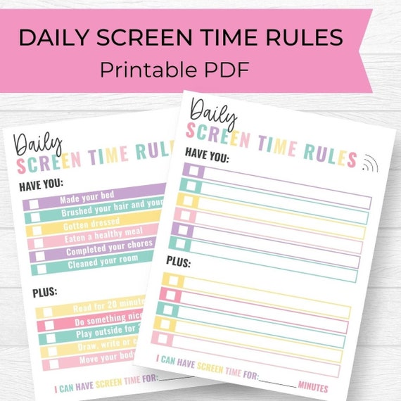 Screen Time Rules Printable Screen Time Chore Chart Limit | Etsy